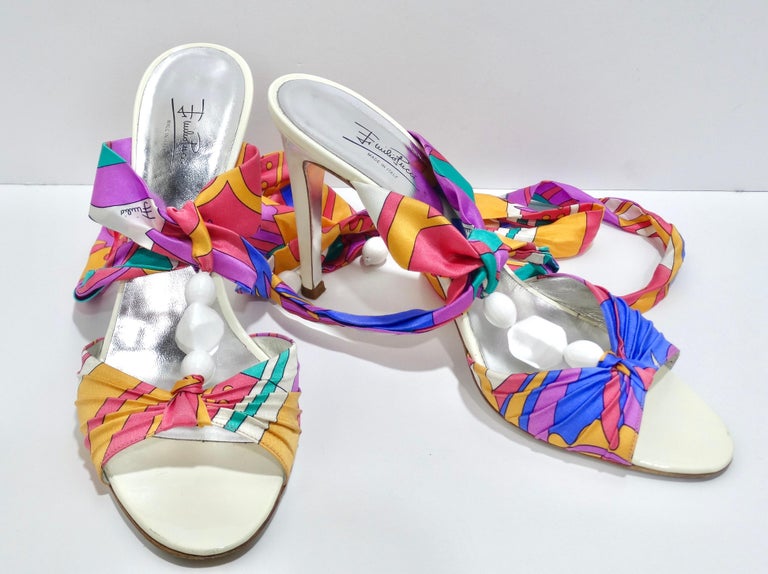 Pucci Multi-Color Satin Tie Sandal Heels For Sale at 1stDibs