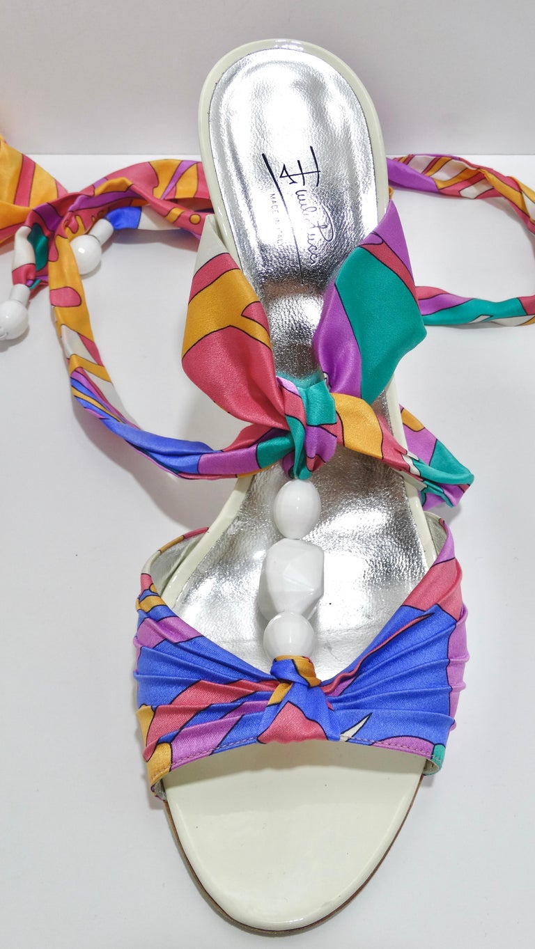 Pucci Multi-Color Satin Tie Sandal Heels For Sale at 1stDibs