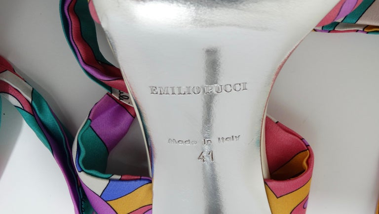 Pucci Multi-Color Satin Tie Sandal Heels For Sale at 1stDibs
