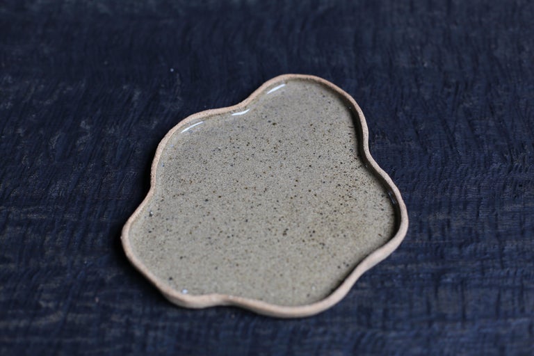 Puddle Plate in Ochre Clay and Speckled Glaze, large For Sale at 1stDibs