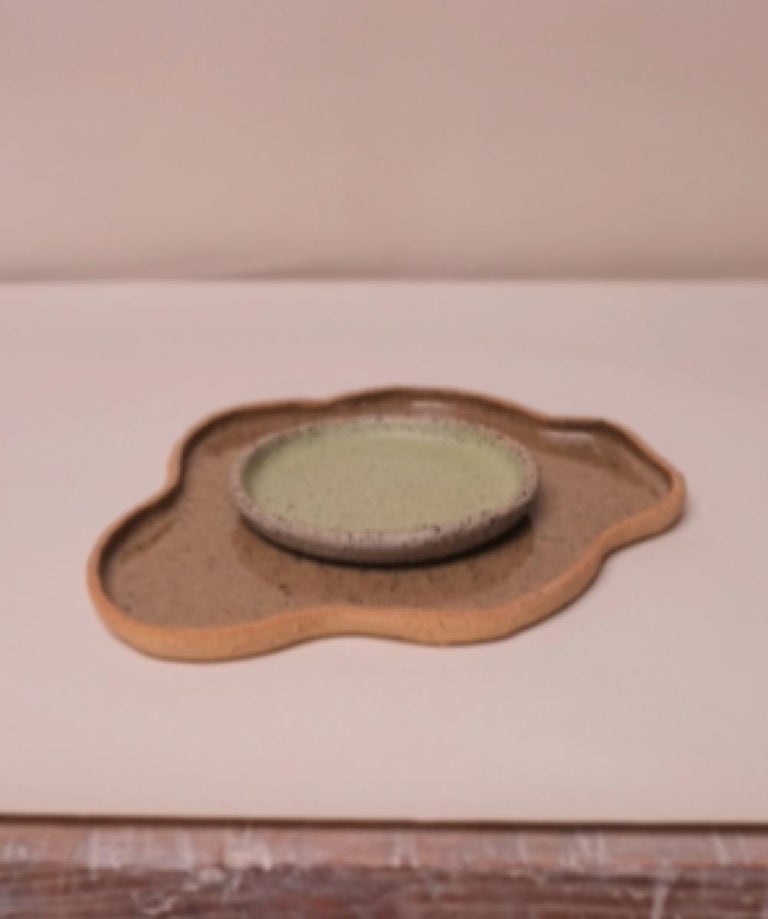 Puddle Plate in Ochre Clay and Speckled Glaze, large For Sale at 1stDibs