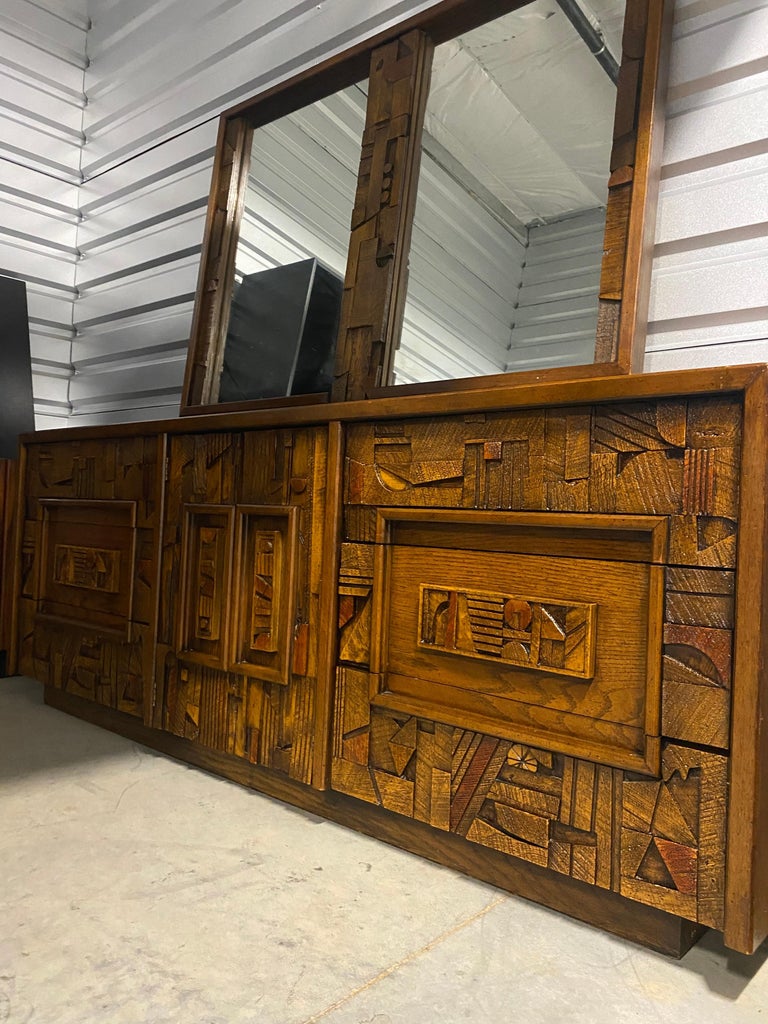 Pueblo Brutalist Dresser by Lane W/ Mirror Mid-Century Modern For Sale ...