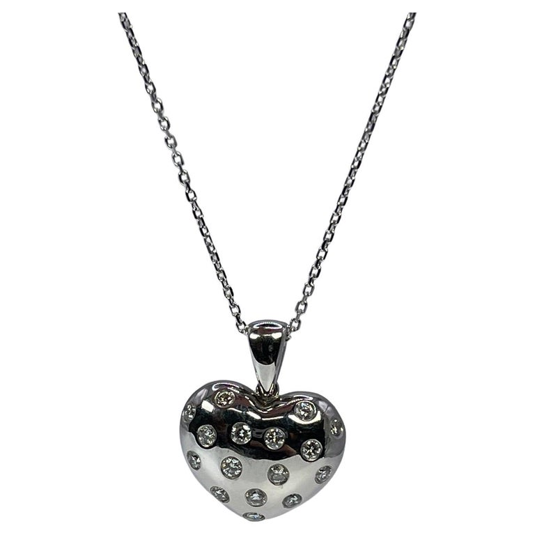 Puff Heart Pendant Necklace 14kt White Gold 0.40ct Diamonds Pendant ...