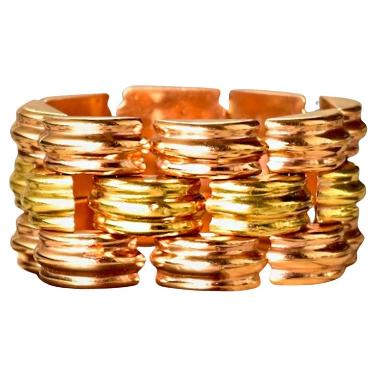 Puffed 18K Panther Link Bracelet in Yellow and Rose Gold For Sale at ...