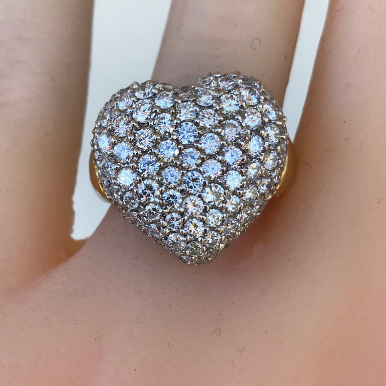 Puffed Paved Heart Ring, Diamond 3.17 Carat, G-H, VS-SI, 18 Karat YG ...