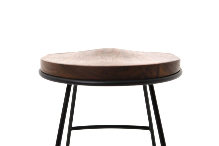 Pug Occasional Stool, Solid Shaped Walnut Seat in Hand Bent Steel Frame ...