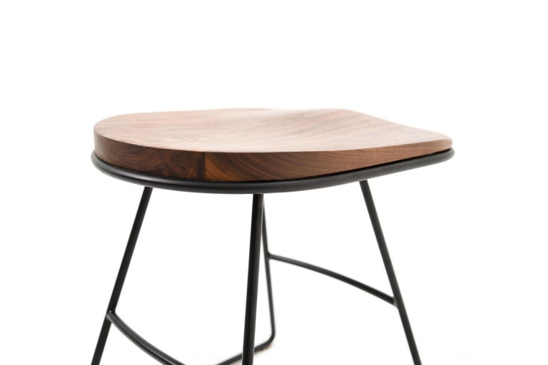 Pug Occasional Stool, Solid Shaped Walnut Seat in Hand Bent Steel Frame ...