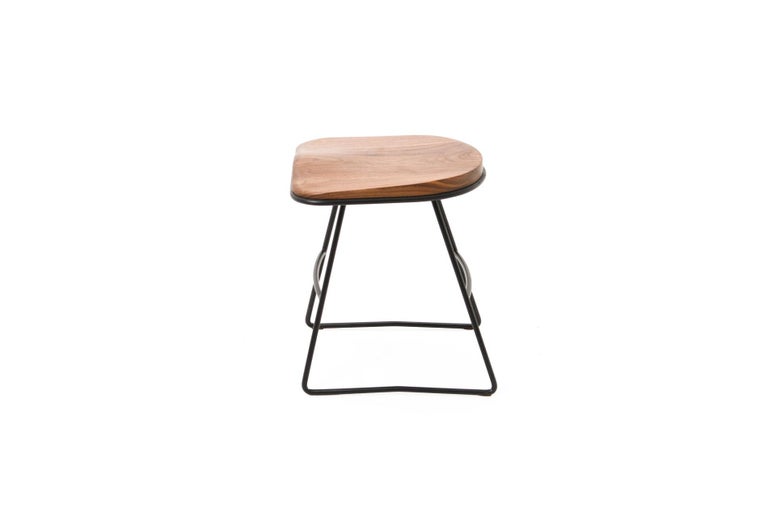 Pug Occasional Stool, Solid Shaped Walnut Seat in Hand Bent Steel Frame ...