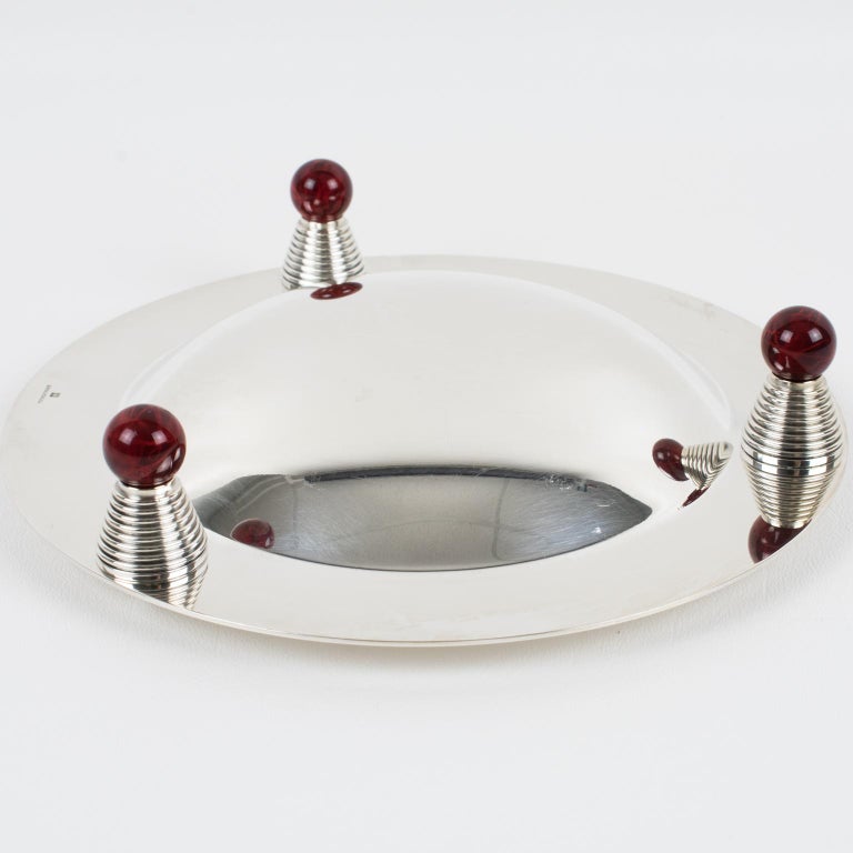 Puiforcat France Art Deco Silver Plate Bowl Centerpiece with Red Agate ...