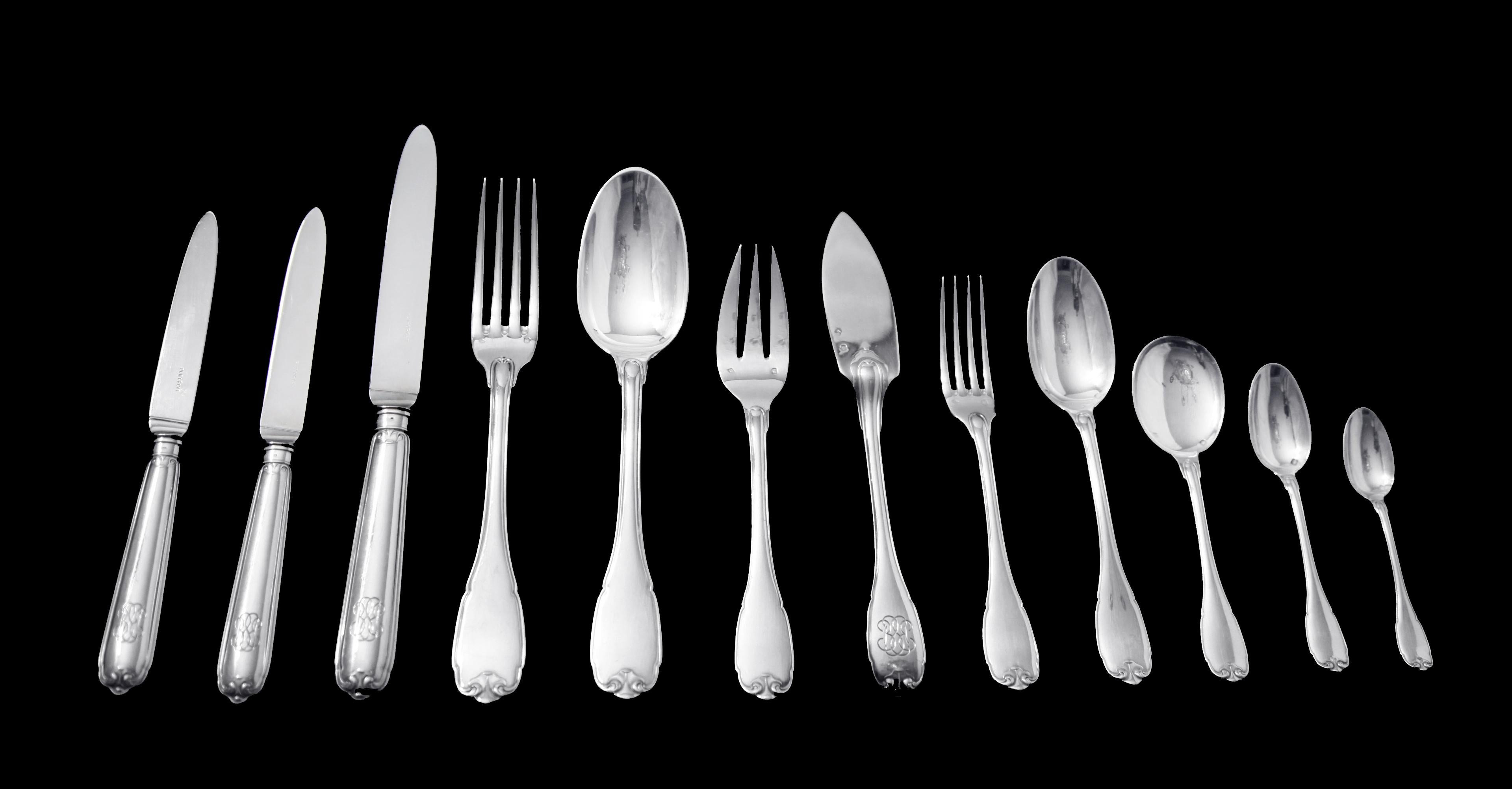 Puiforcat (Hermes) - 168pc. Antique French Sterling Silver Flatware Set ...