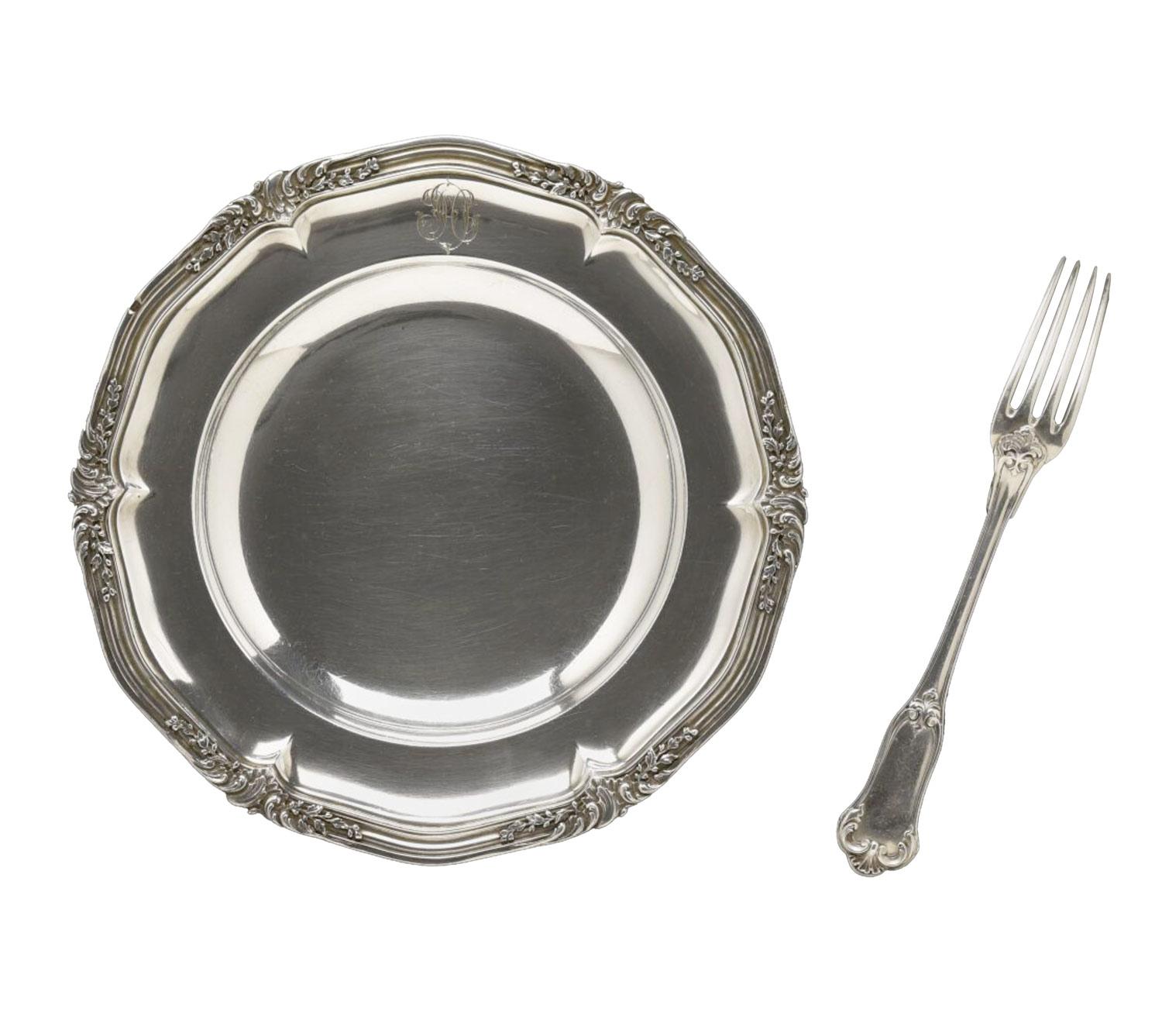 Puiforcat French high class Lunch plates + fork Sterling Silver Set of ...
