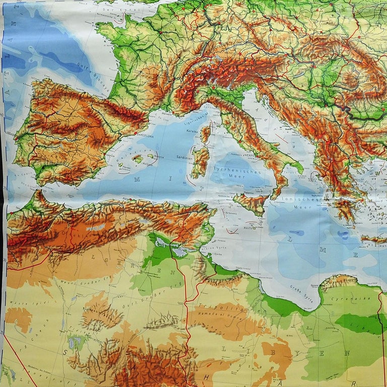 Pull-Down Wall Chart Geography Map Mediterranean Countries Europe ...