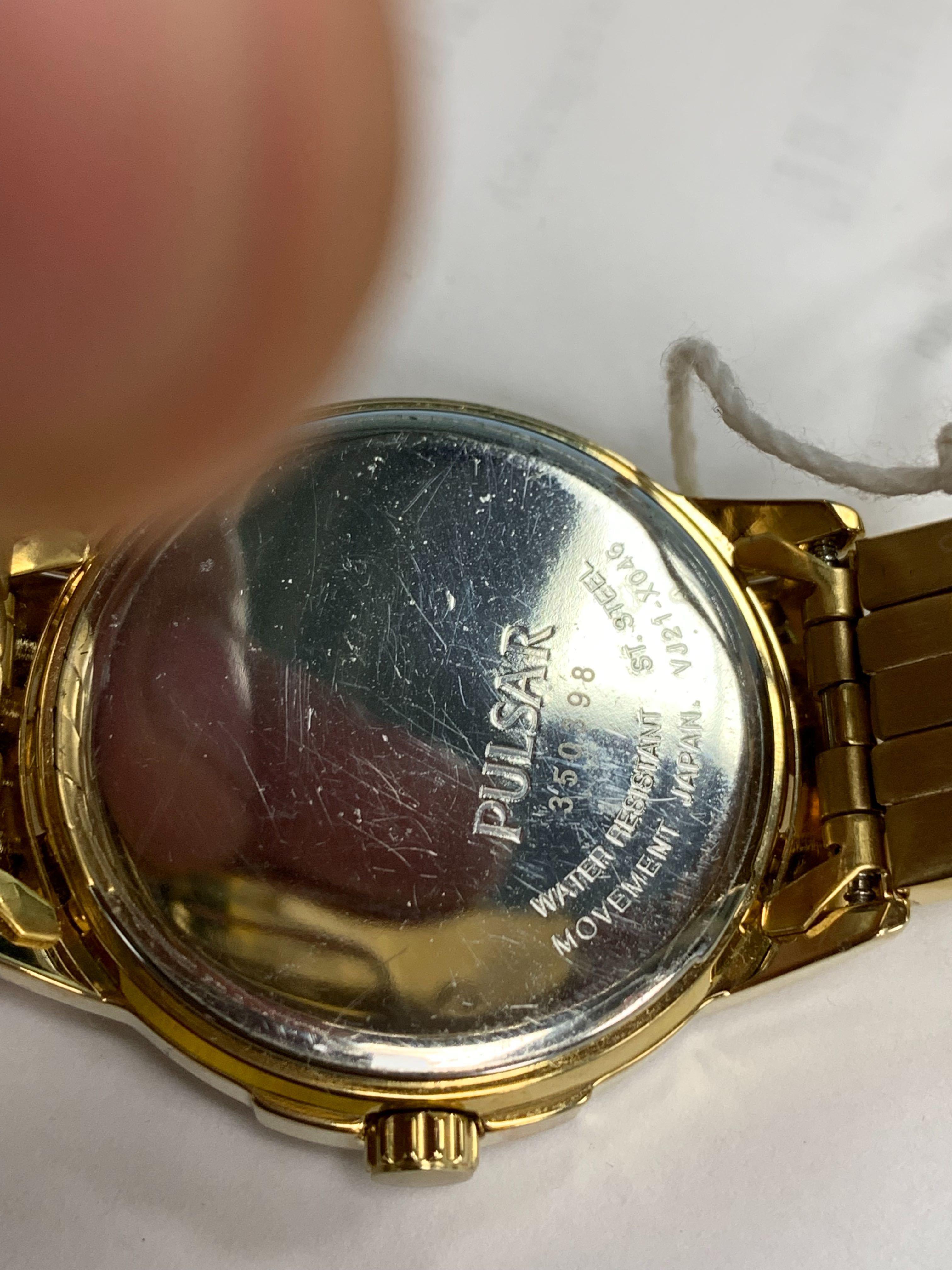 Pulsar Gold-Tone Steel Crystal Bezel MOP Dial Quart Ladies Watch PH8052 ...