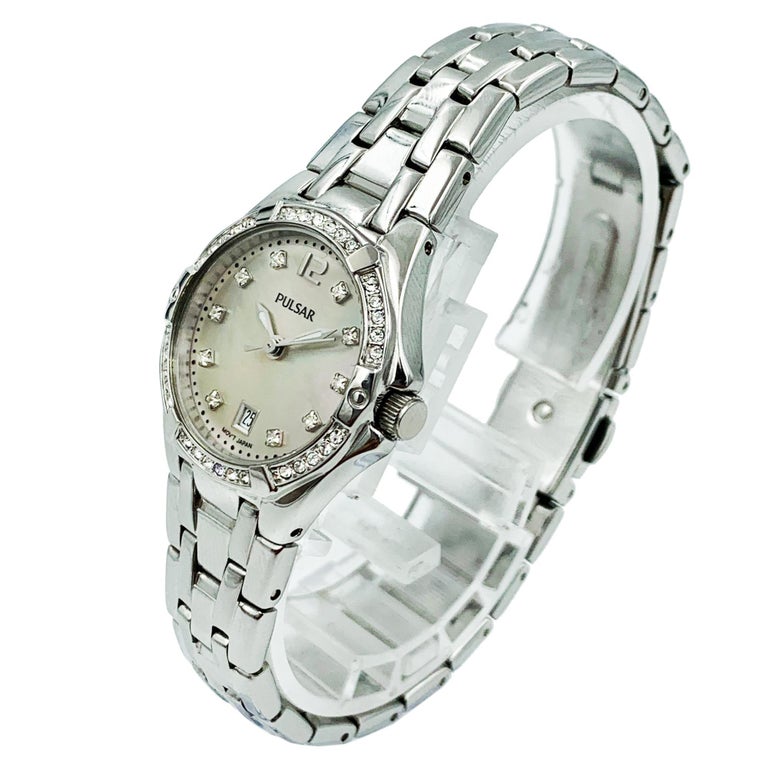 Pulsar Swarovski Crystal Steel MOP Dial Quartz Ladies Watch with ...