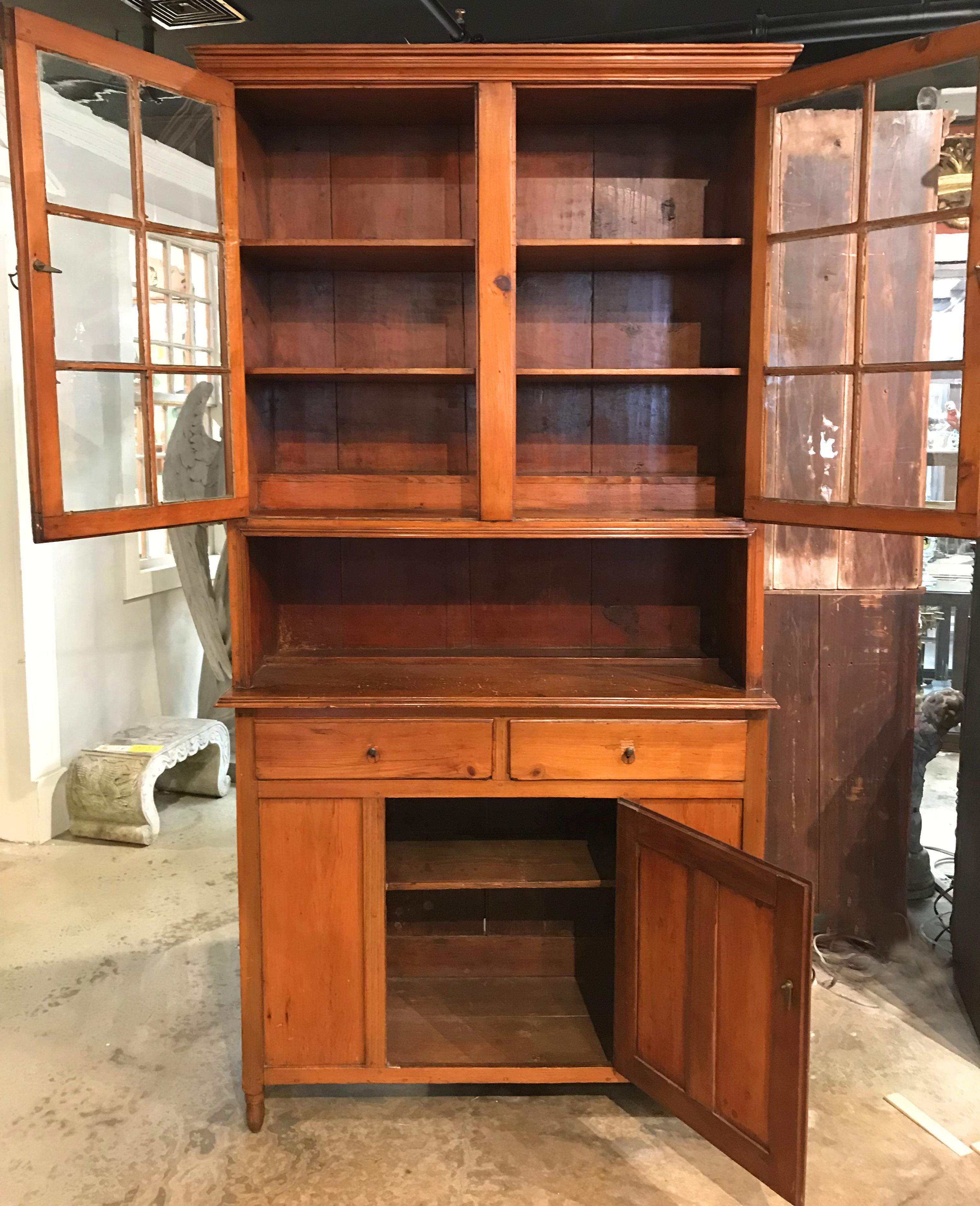 Pumpkin Pine Two-Part Country Cupboard with Glazed Doors, circa 1850 at ...