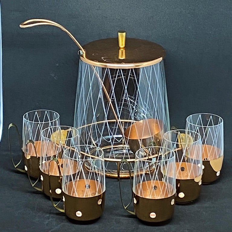 Punch Bowl Set Glass Brass Copper Mid-Century Modern Minimalistic ...