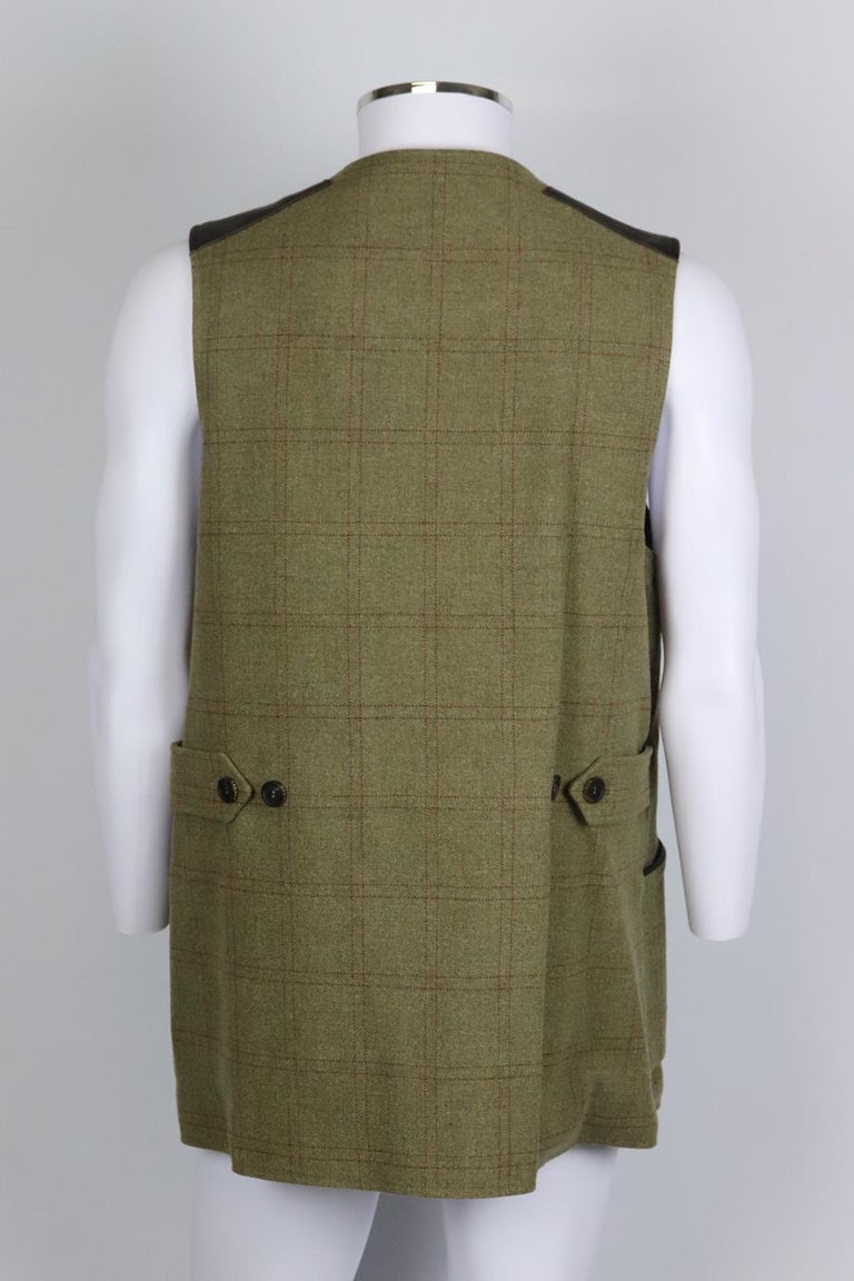 Purdey Men's Leather Trimmed Checked Wool Blend Tweed Vest Xlarge at ...