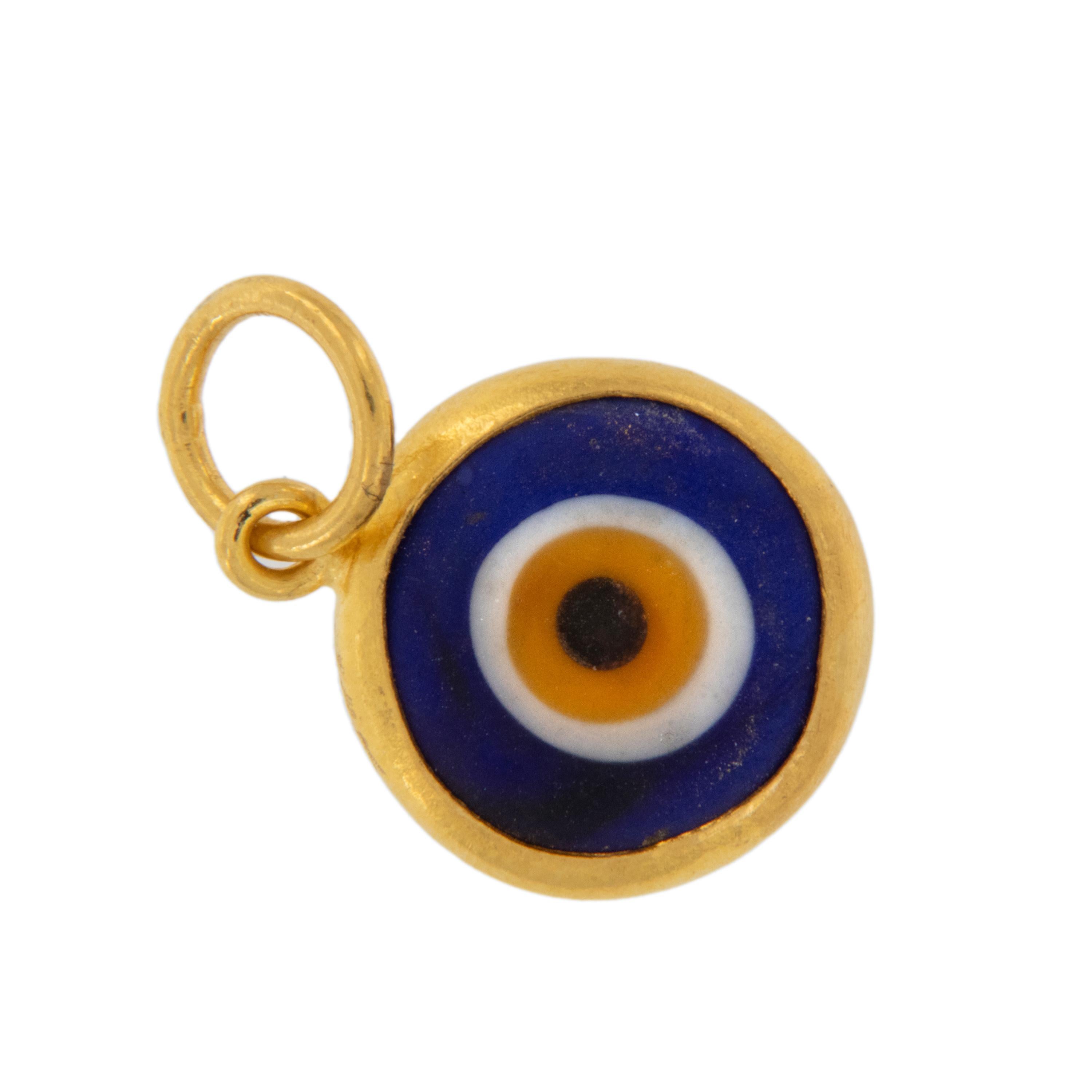 Pure 24 Karat Yellow Gold Dark Blue Evil Eye Pendant Charm For Sale at ...