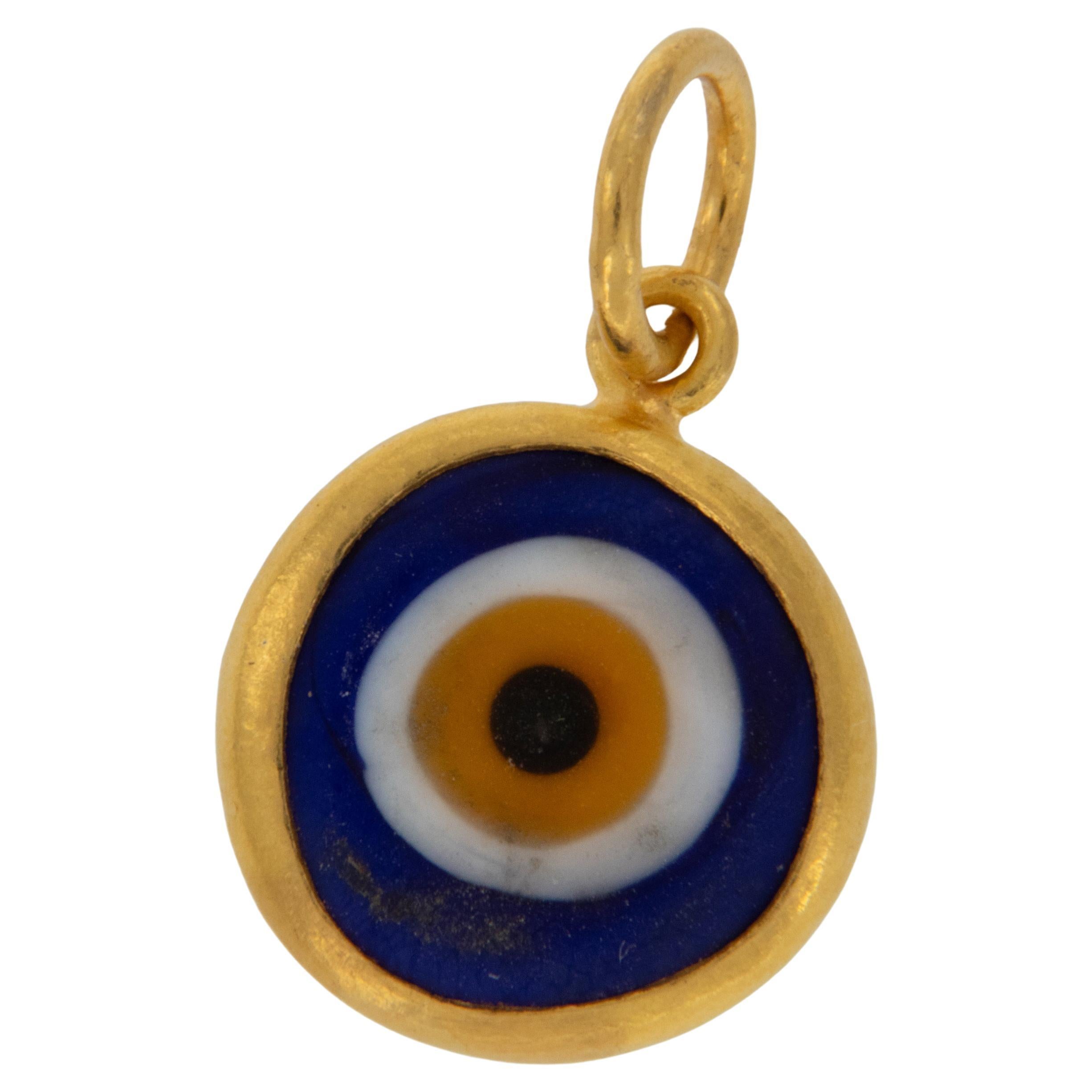 Pure 24 Karat Yellow Gold Dark Blue Evil Eye Pendant Charm For Sale at ...
