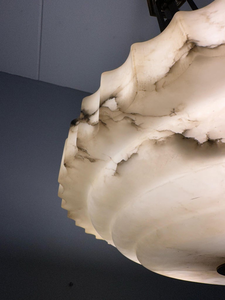 Pure Art Deco Alabaster Pendant Light with Unique Bronze Hanging and ...