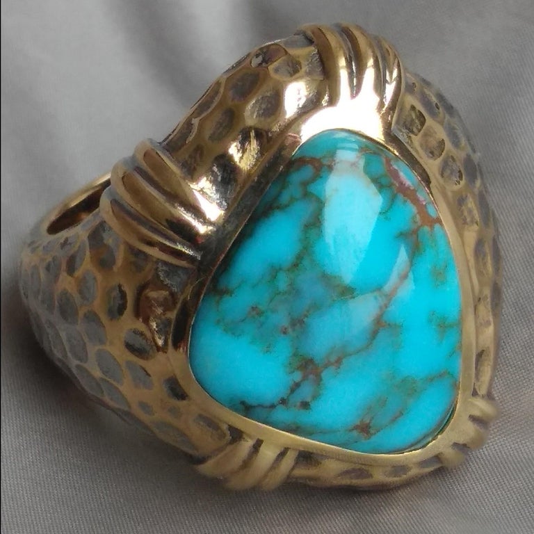 Pure Natural Gem Grade Candelaria Turquoise Ring, 18k Gold with Old ...