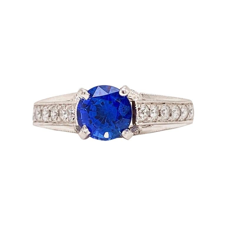 Pure Platinum Genuine Sapphire and Natural Diamond Ring 5.5g at 1stDibs