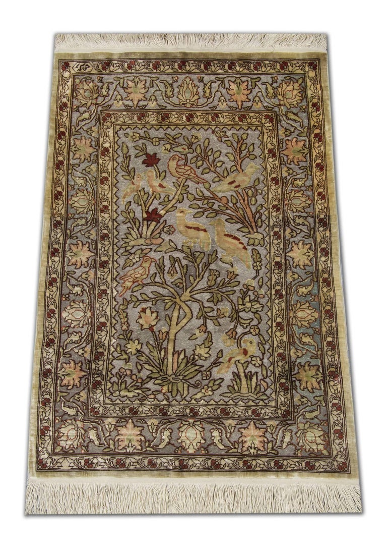 Pure Silk Rugs, Metallic Pictorial Turkish Rugs, Hereke Handmade Carpet ...