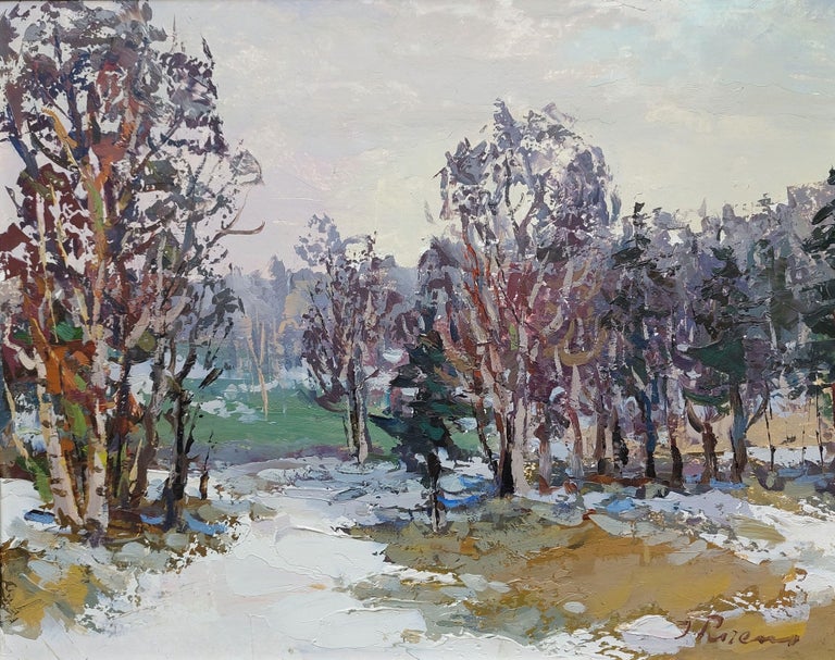 Purens Indulis – „Der erste Schnee. 1989, Öl auf Karton, 32,5x40,5 cm ...