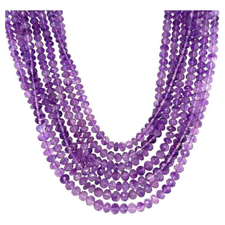 Purple Amethyst Beaded 7 Strand Handmade Necklace For Sale at 1stDibs