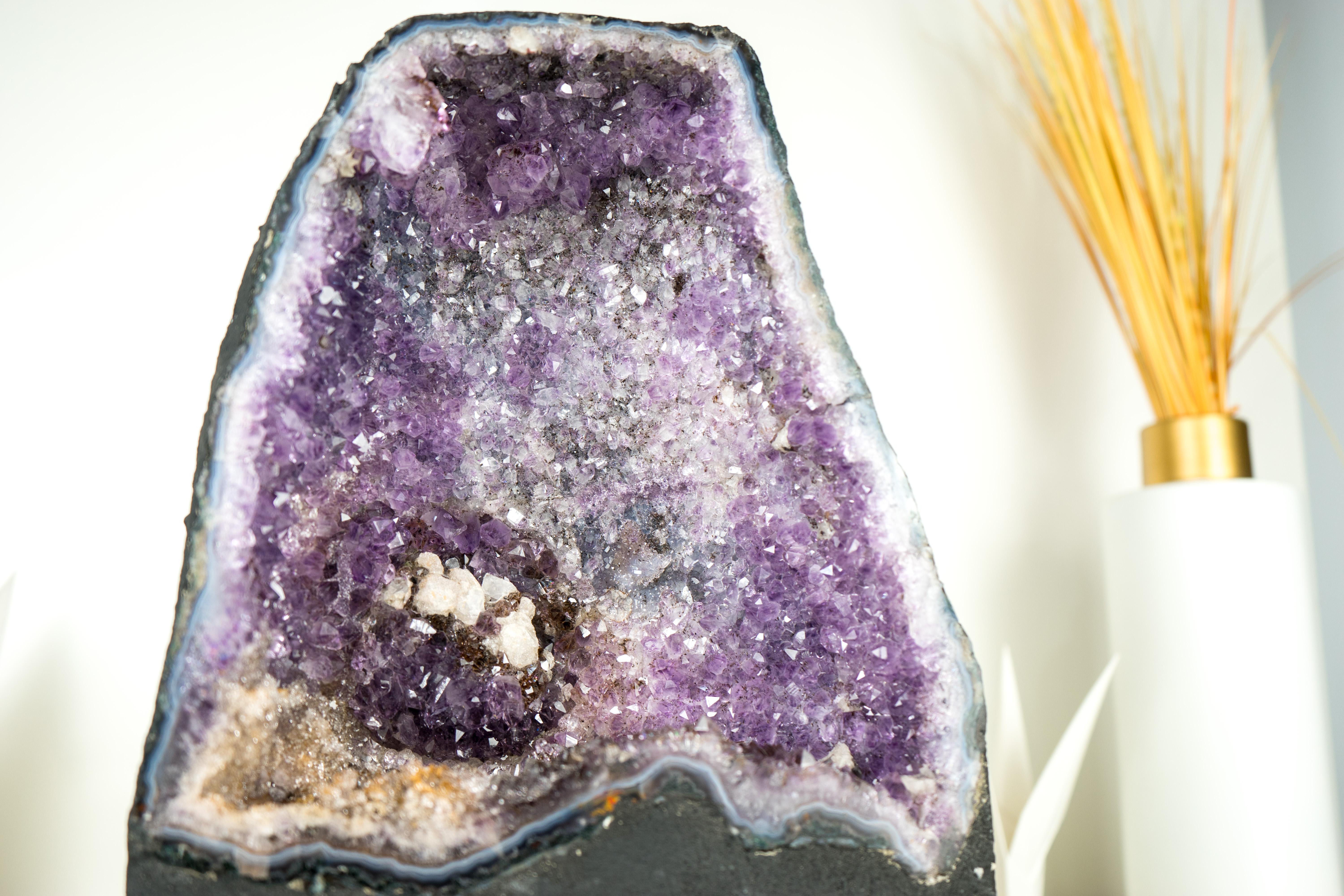 Purple Amethyst Geode with Sparkly Galaxy Amethyst and Lace Agate, Natural Decor For Sale at 1stDibs