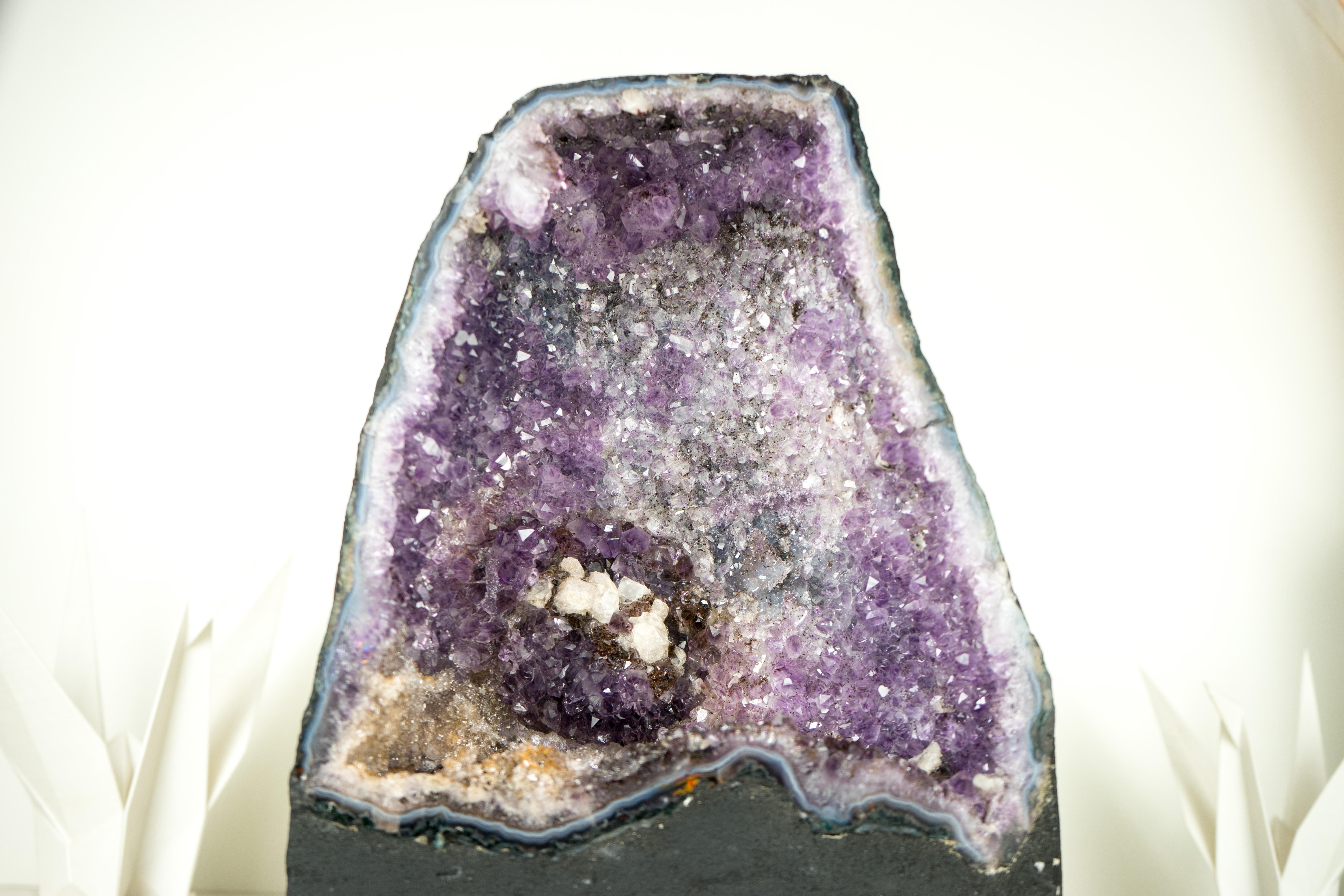 Purple Amethyst Geode with Sparkly Galaxy Amethyst and Lace Agate, Natural Decor For Sale at 1stDibs