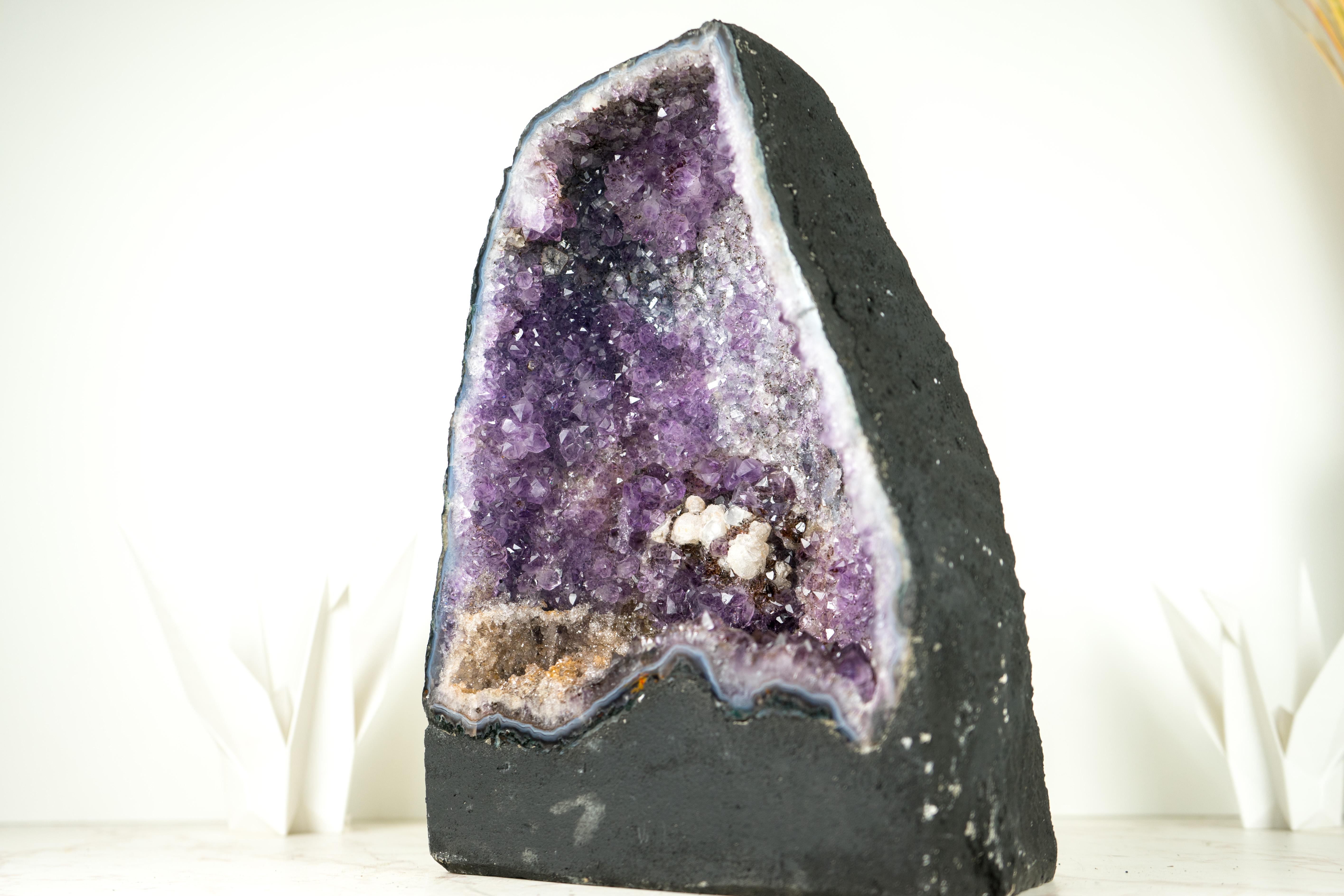 Purple Amethyst Geode with Sparkly Galaxy Amethyst and Lace Agate, Natural Decor For Sale at 1stDibs