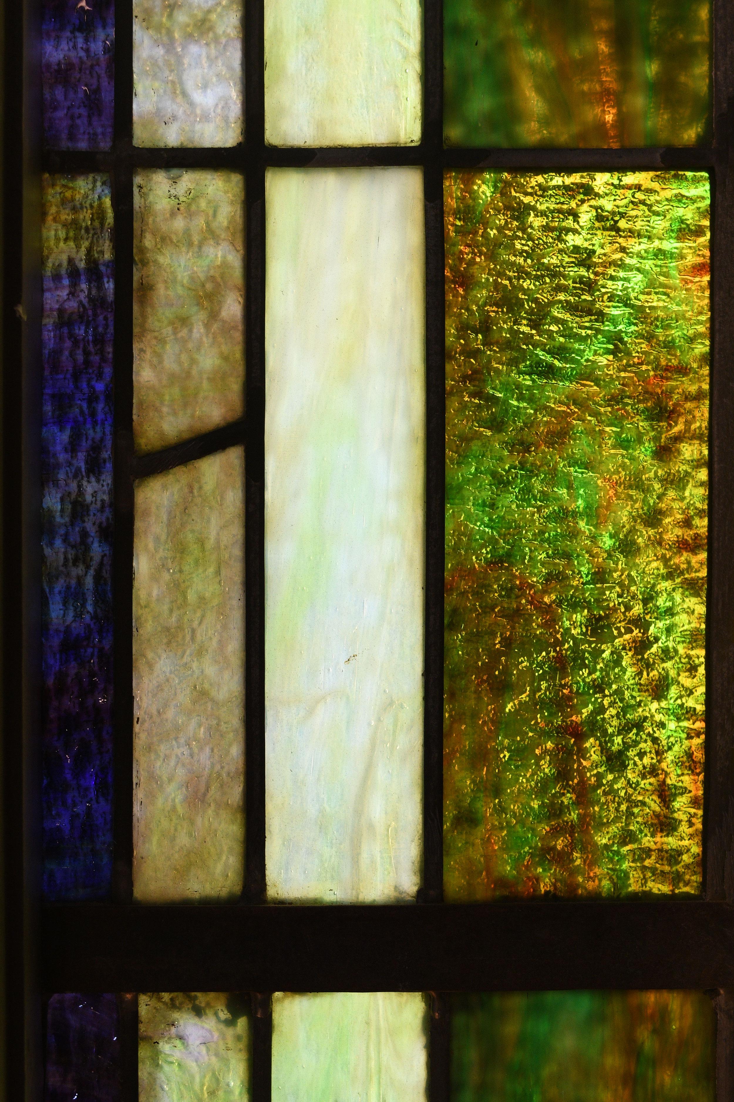 Purple and Green Slag Glass Window with Oval Scene For Sale at 1stDibs ...