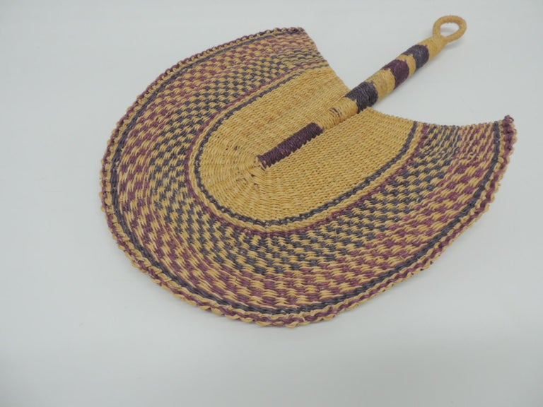 Purple and Lavender Handwoven African Hand Held Fan For Sale at 1stDibs