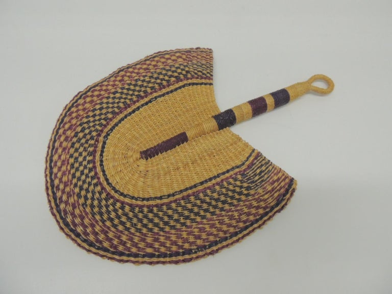 Purple and Lavender Handwoven African Hand Held Fan For Sale at 1stDibs