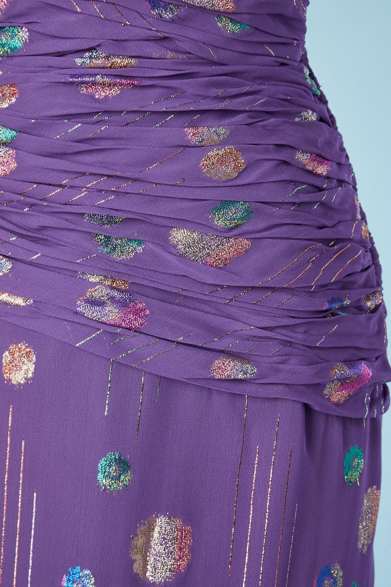 Purple chiffon lurex bustier evening dress Victor Costa For Sale at 1stDibs