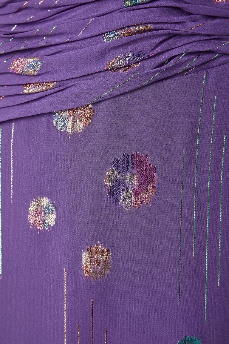 Purple chiffon lurex bustier evening dress Victor Costa For Sale at 1stDibs