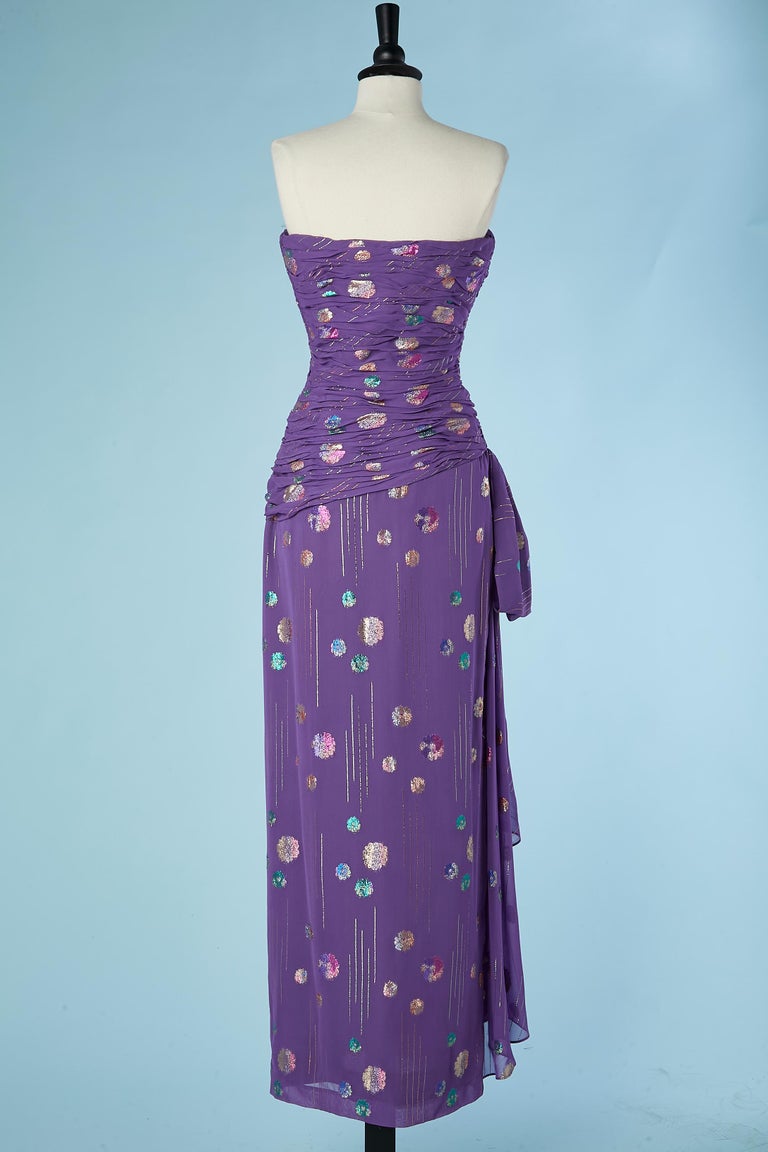 Purple chiffon lurex bustier evening dress Victor Costa For Sale at 1stDibs
