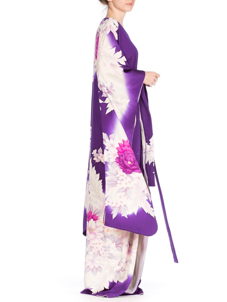 Purple Floral Silk Japanese Kimono Dress at 1stDibs | purple kimono ...