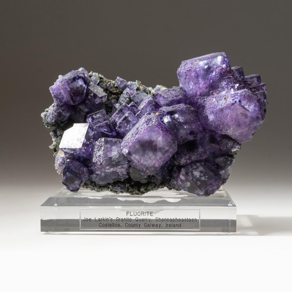 Purple Fluorite Mineral Cluster with Dark-Purple Cubic Crystals From ...
