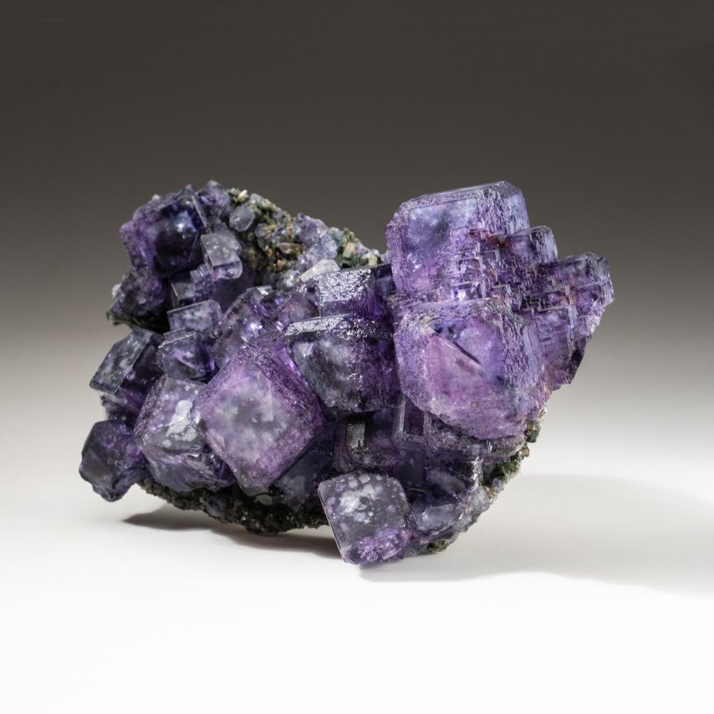 Purple Fluorite Mineral Cluster with Dark-Purple Cubic Crystals From ...