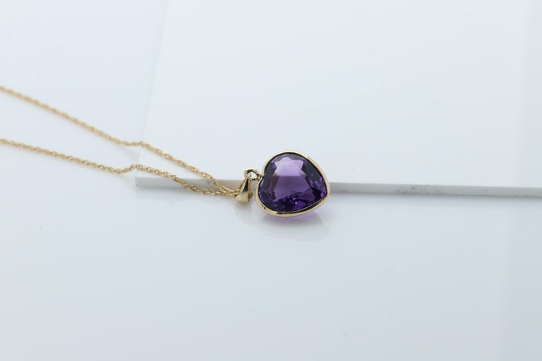Purple Heart Amethyst Pendant 14 Karat Yellow Gold For Sale at 1stDibs