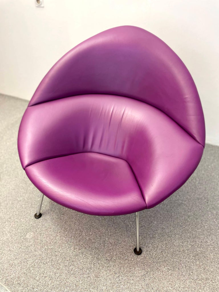 Purple Leather Globe Lounge Chair and Ottoman by Pierre Paulin for ...
