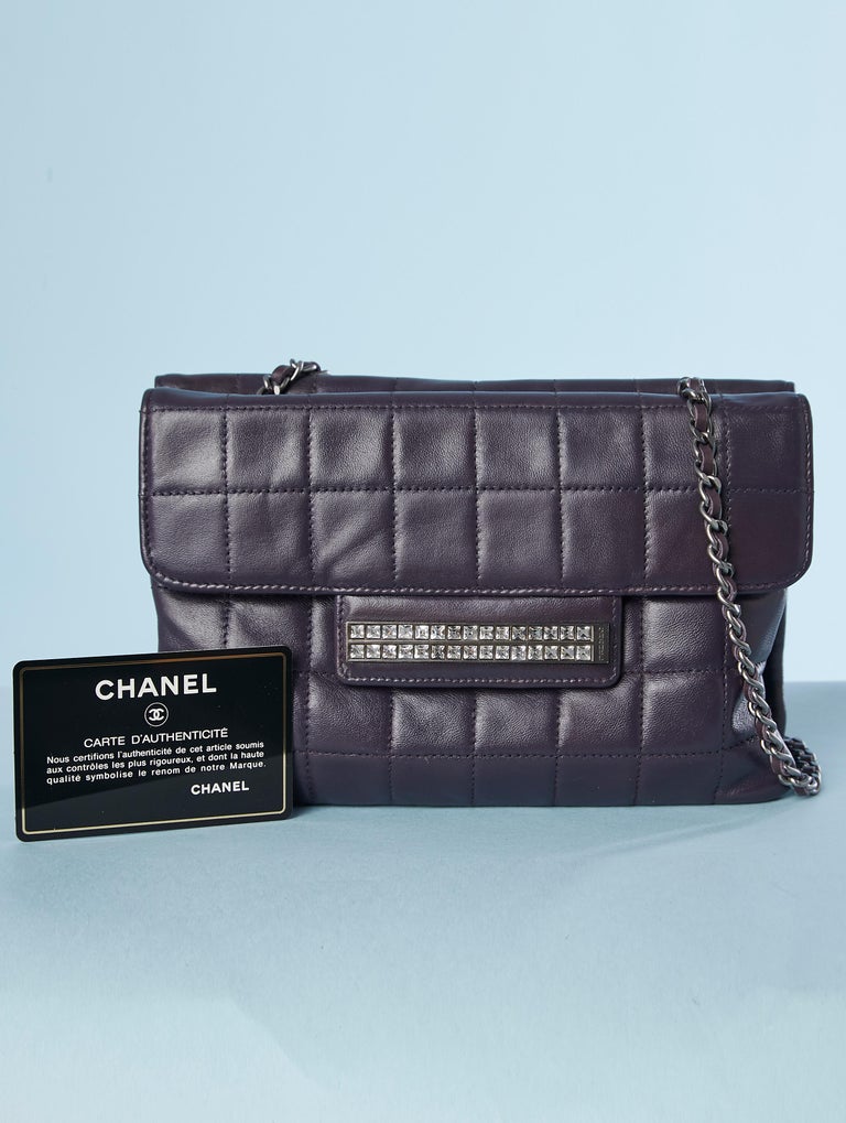 Purple leather top-stitched bag with rhinestone on one side Chanel ...