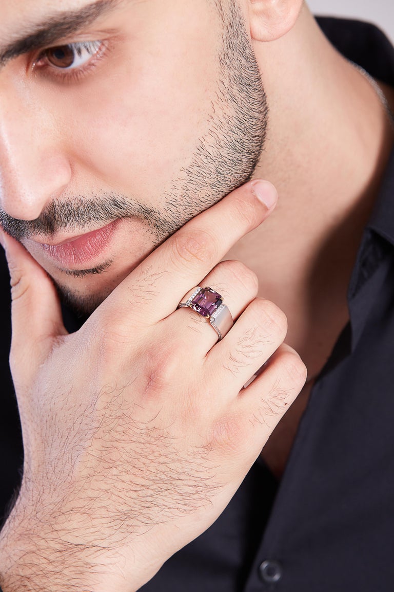 Purple Men Spinel Ring, 18k White Gold and Diamonds Ring For Sale at ...