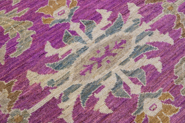 Purple Modern Mahal Handmade Allover Designed Wool Rug For Sale at 1stDibs