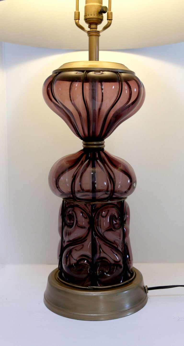 Marbro Purple Murano Style Blown Glass Lamp For Sale at 1stDibs