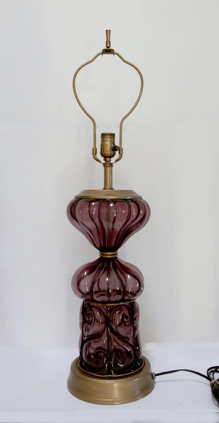 Marbro Purple Murano Style Blown Glass Lamp For Sale at 1stDibs