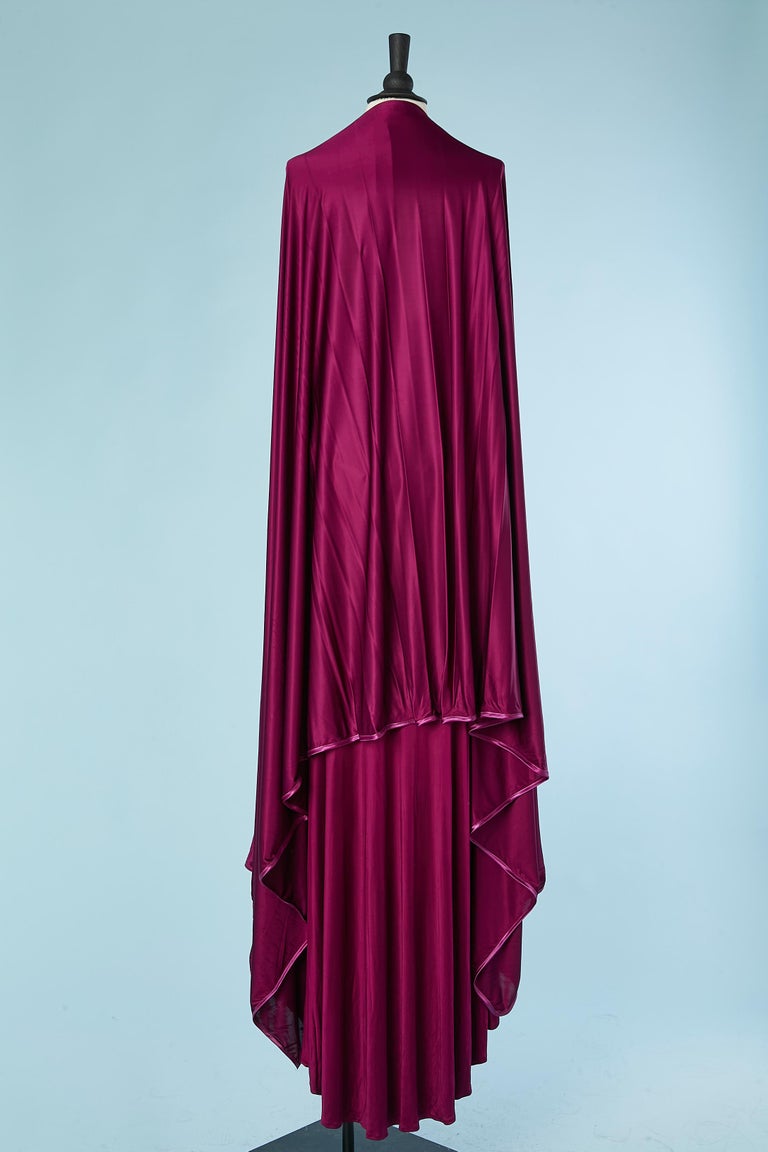 Purple rayon jersey backless draped evening dress with shawl Versace ...