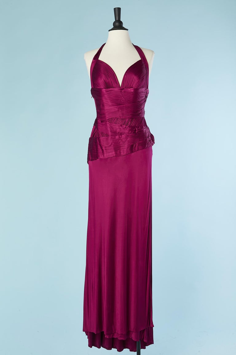 Purple rayon jersey backless draped evening dress with shawl Versace ...